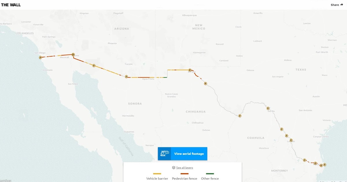 Map of US & Mexico Border Wall Gaps