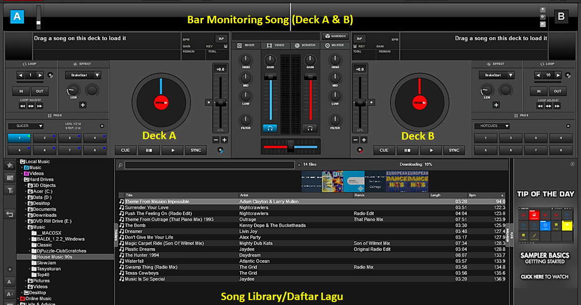 Belajar Virtual DJ [VDJ]: Mengenal Tampilan (User Interface) Virtual DJ ...