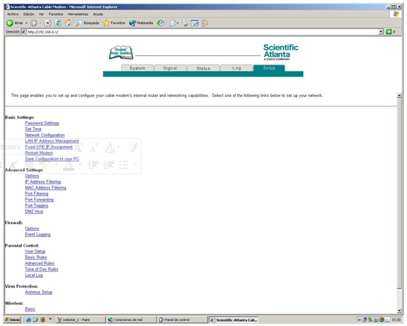 configuración modem scientific atlanta 2320 VTR