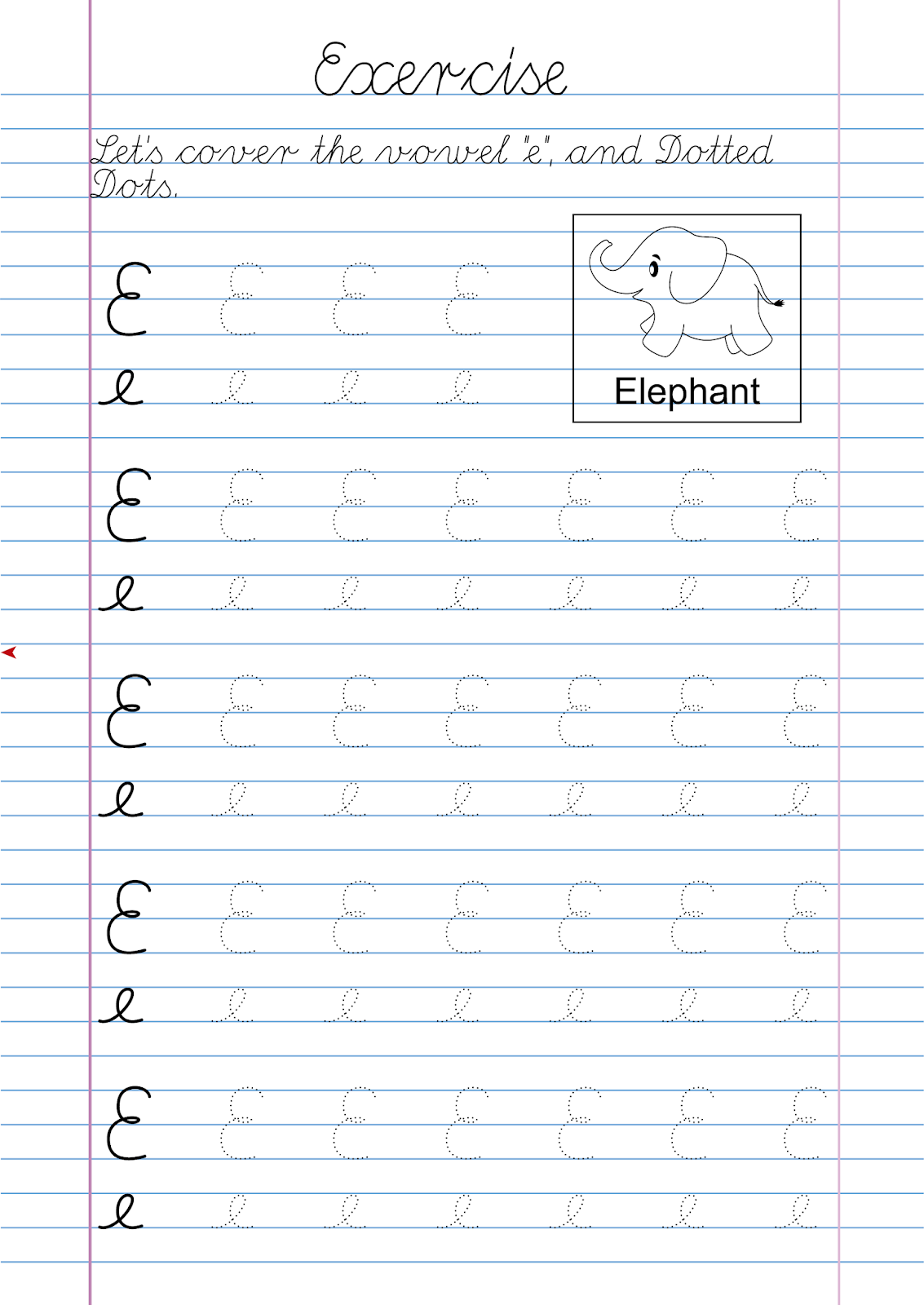 To print // activity Vowel "E" dotted in PDF