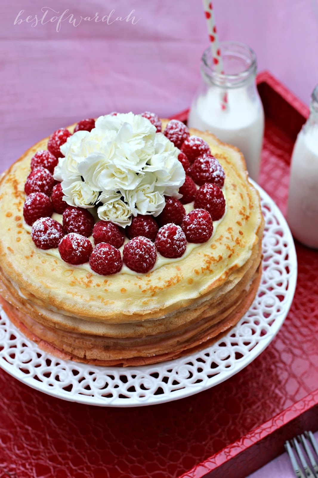 Ombre Crepe Cake with Vanilla Pastry Cream and Raspberries | Best of Wardah