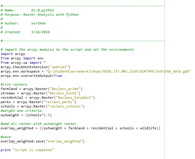 UWEC Geography 337 GIS II: Python Script