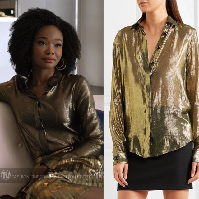 Monica Colby in gold shimmering metallic shirt on Dynasty season 1 ~ TV ...
