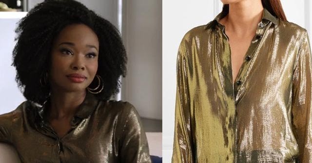 Monica Colby in gold shimmering metallic shirt on Dynasty season 1 ~ TV ...