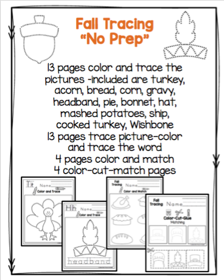 Fall Picture Tracing "No Prep" ~ Preschool Printables