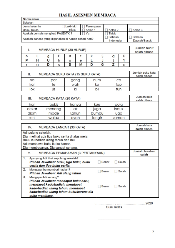 Penilaian Formatif Literasi Dasar (Literasi Membaca) - Pengawas KLU