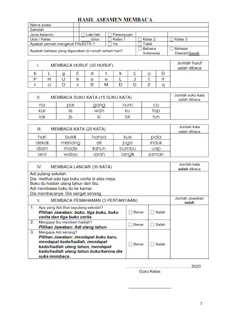 Penilaian Formatif Literasi Dasar (Literasi Membaca) - Pengawas KLU
