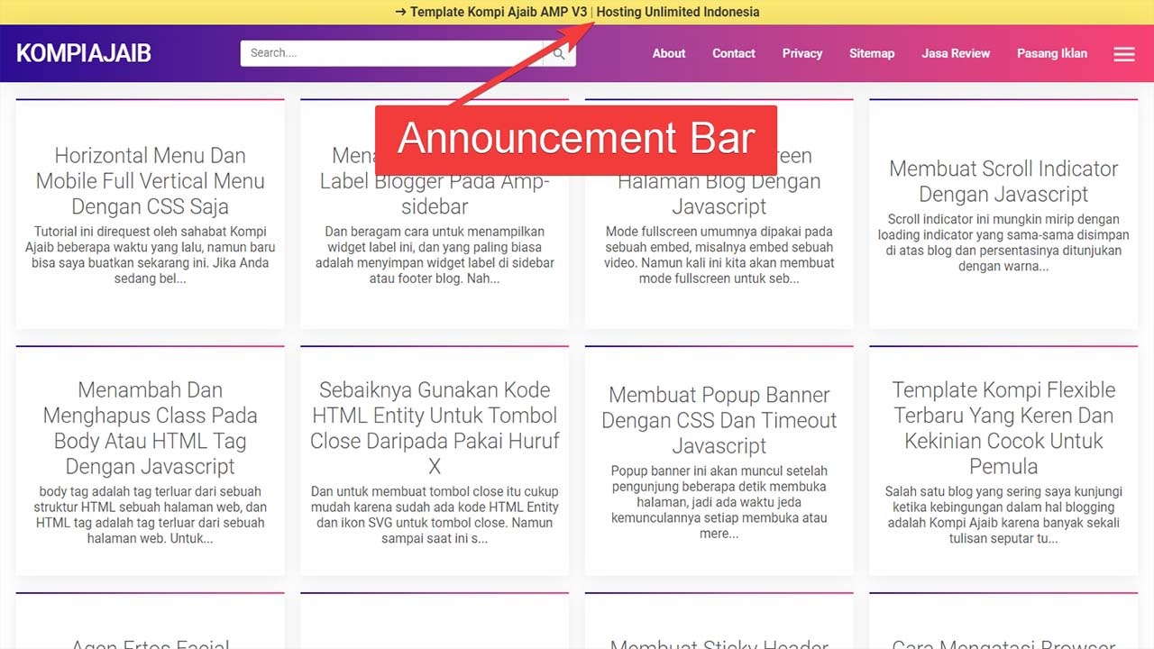 Membuat Announcement Bar Dengan Header Sticky