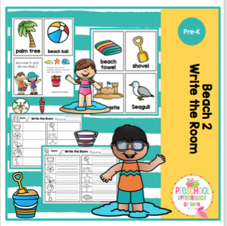 Beach 2 Write the Room ~ Preschool Printables