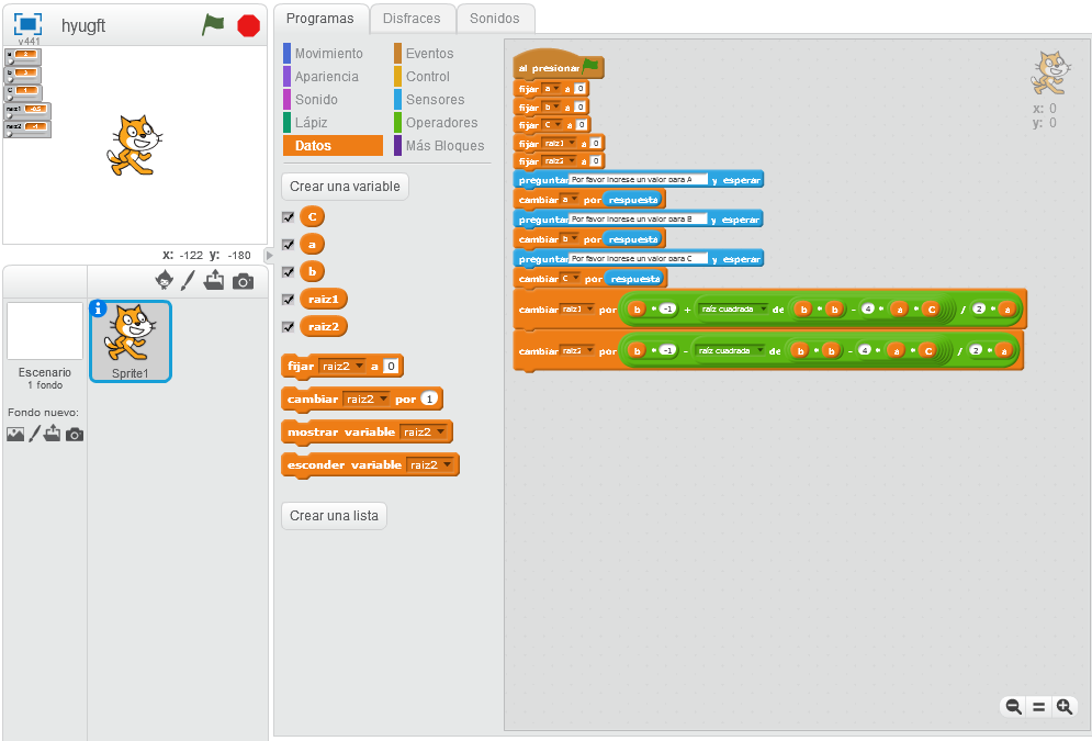 El Blog de Facu: tp scratch: ecuaciones y raices
