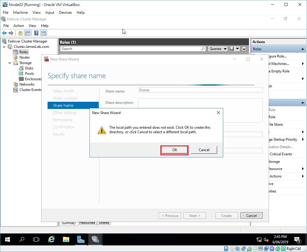 JamesPCSchool: Failover Cluster Chapter 6 - Create Share folder