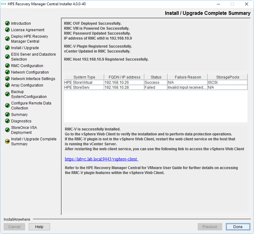 VMware Snapshots: HPE Recovery Manager Central