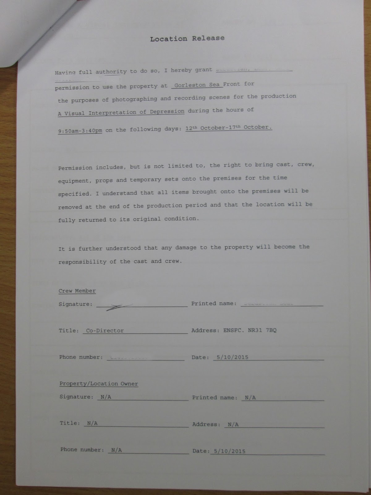 pre-production paperwork and initial ideas - Zara Griffen's BTEC Media Blog