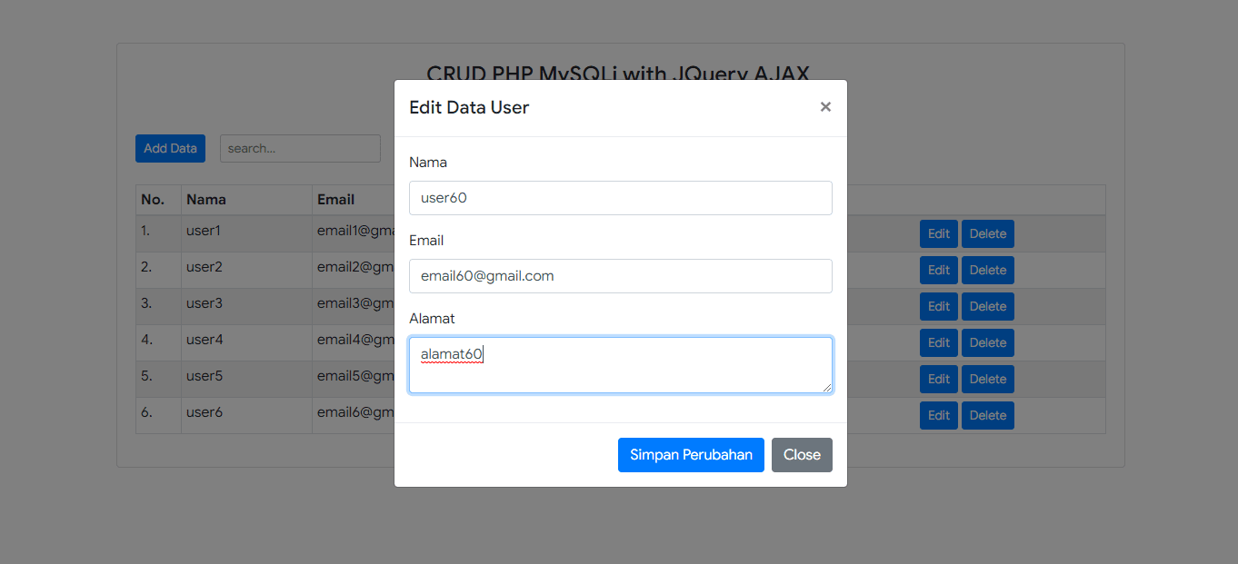Aplikasi CRUD PHP MySQLi dengan Ajax JQuery | Simple Codz