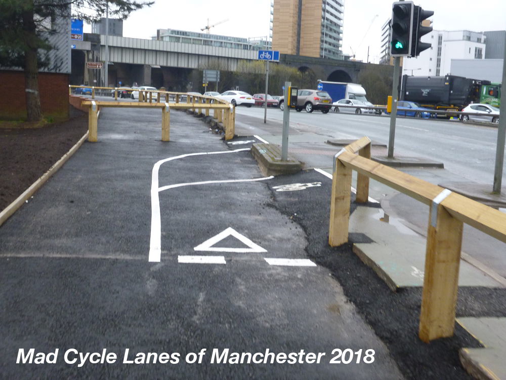 Mad Cycle Lanes of Manchester: Segregation - by wooden fence?