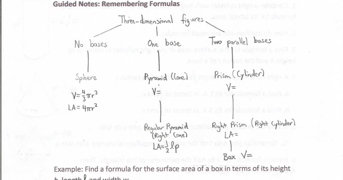 Geometry, Common Core Style: Lesson 10-6: Remembering Formulas (Day 106)