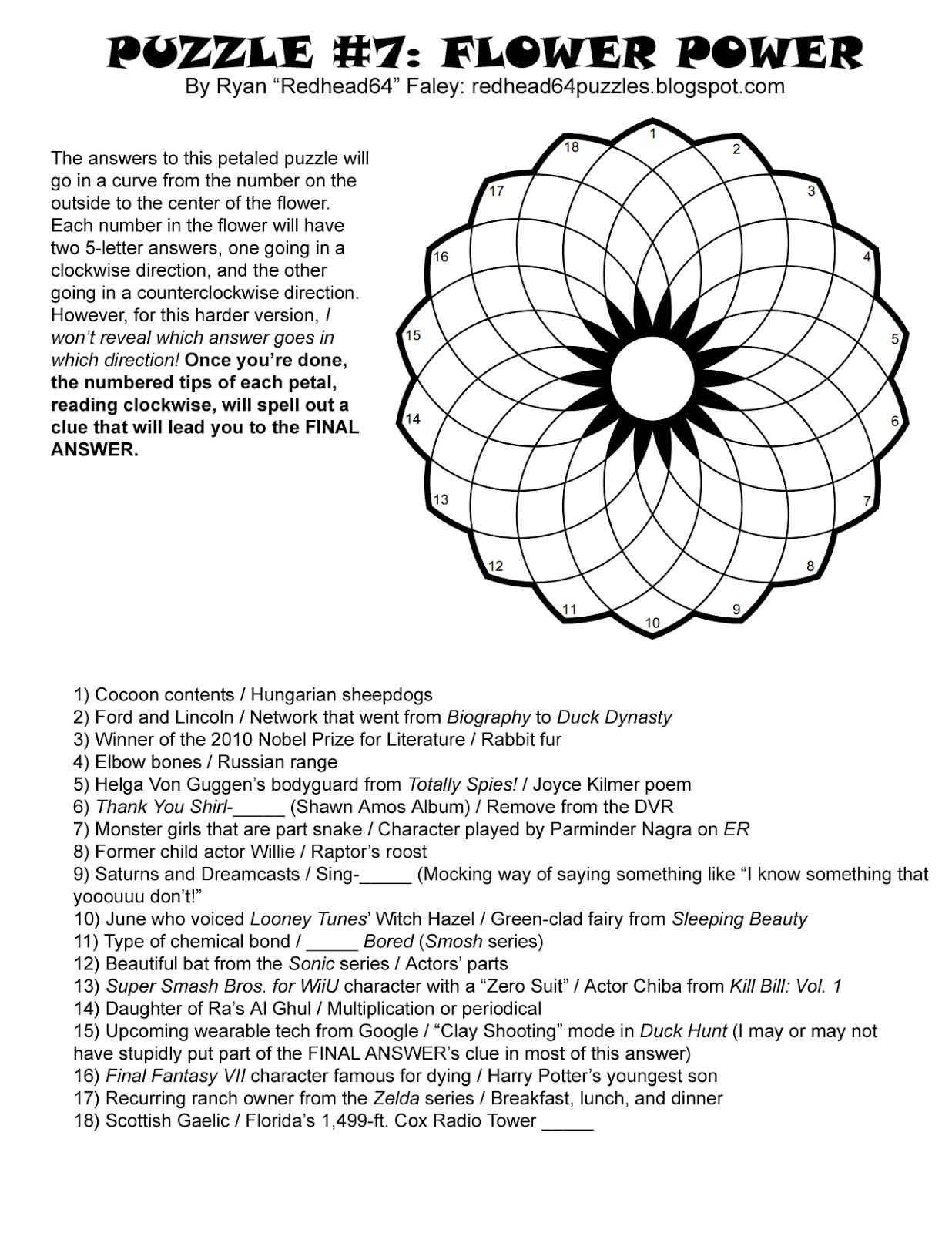 Redhead64's Obscure Puzzle Blog!: PUZZLE #7: Flower Power