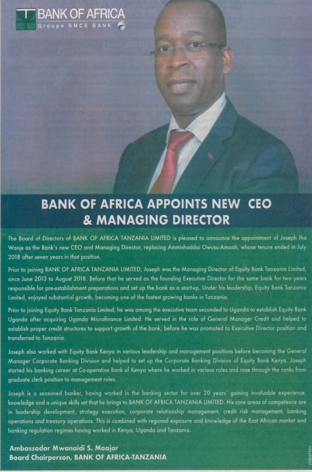 Kitomari Banking & Finance Blog: BANK OF AFRICA APPOINTS NEW CEO ...