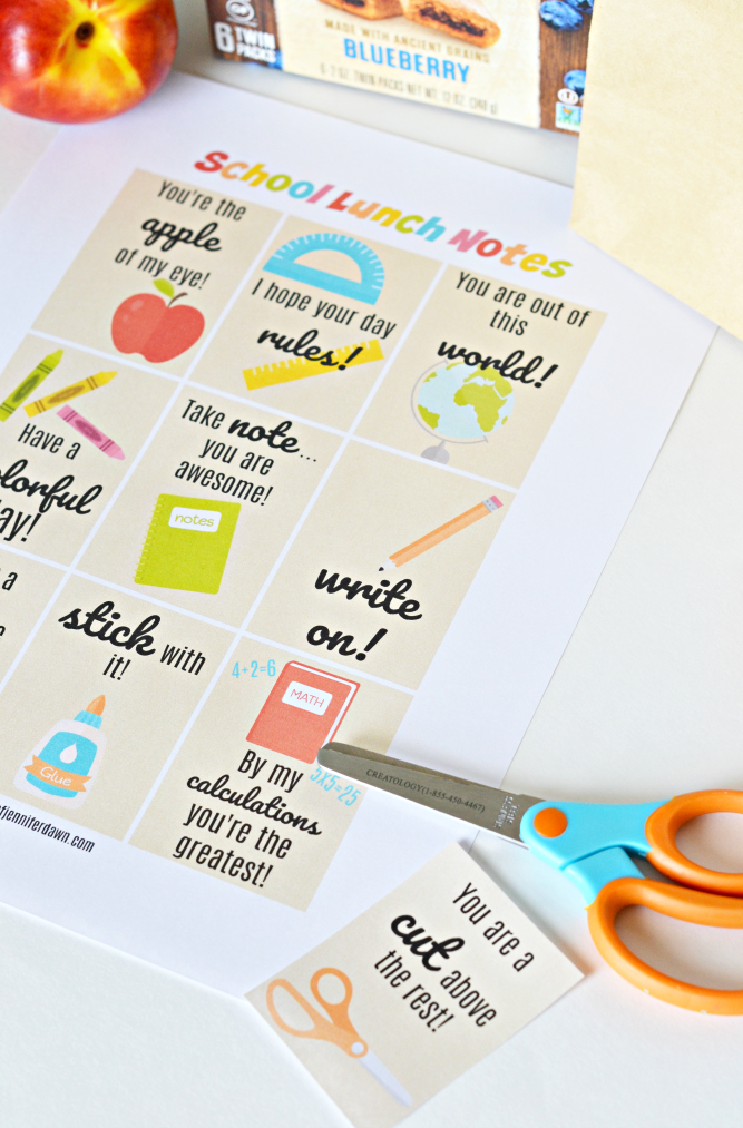 The Life of Jennifer Dawn: Printable Back to School Lunch Notes