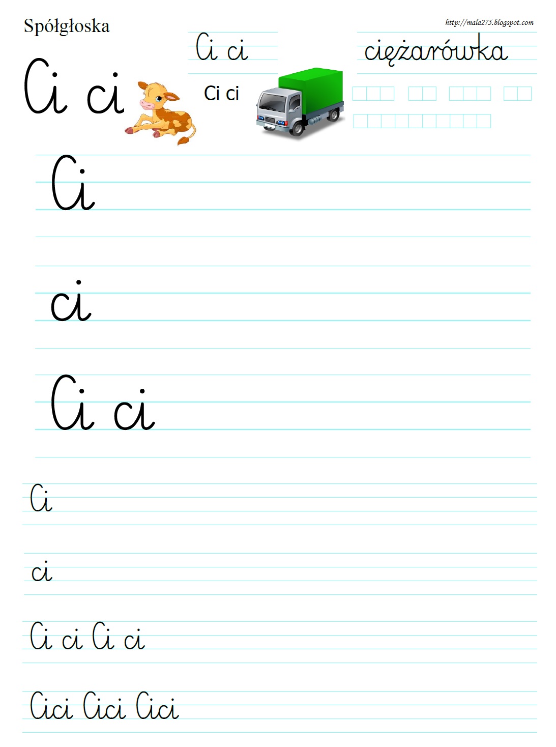 BLOG EDUKACYJNY DLA DZIECI: LITERKA Ć / ZMIĘKCZENIE CI - KARTA PRACA