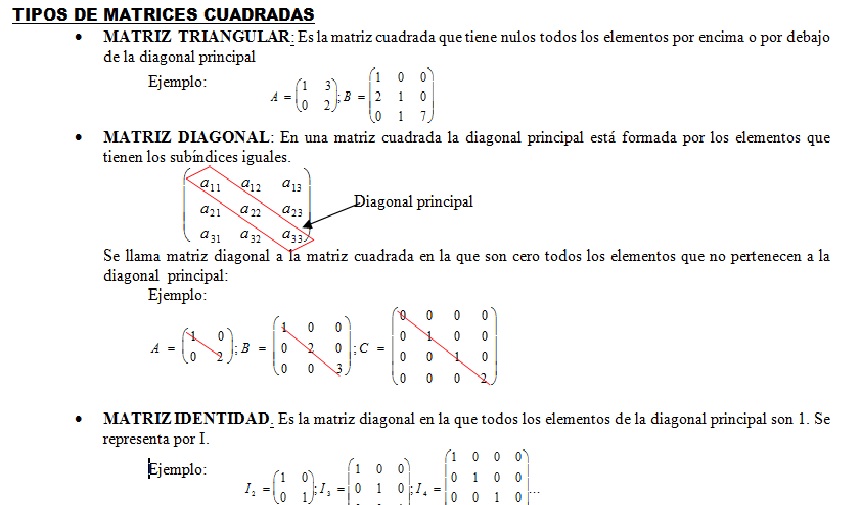 Matemáticas Villablino: Tipos de Matrices