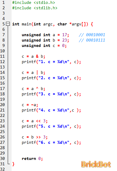 Brickbot C언어 프로그래밍 비트 연산자bitwise Operators