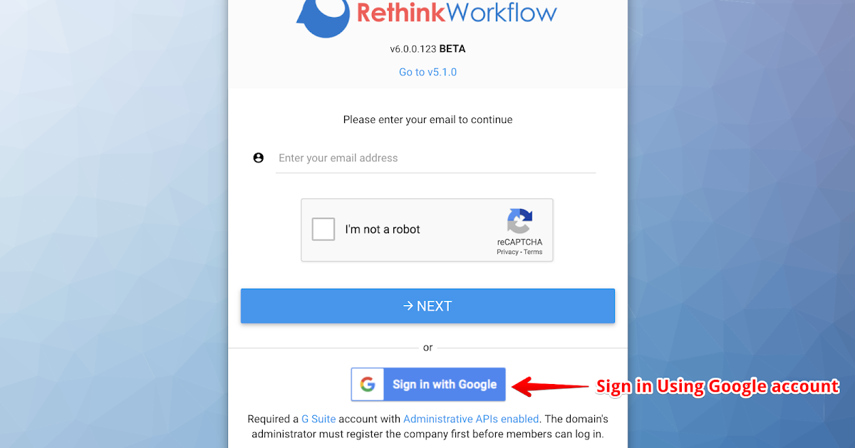Rethink Workflow Support: How to register an account with Rethink Workflow using G Suite account?