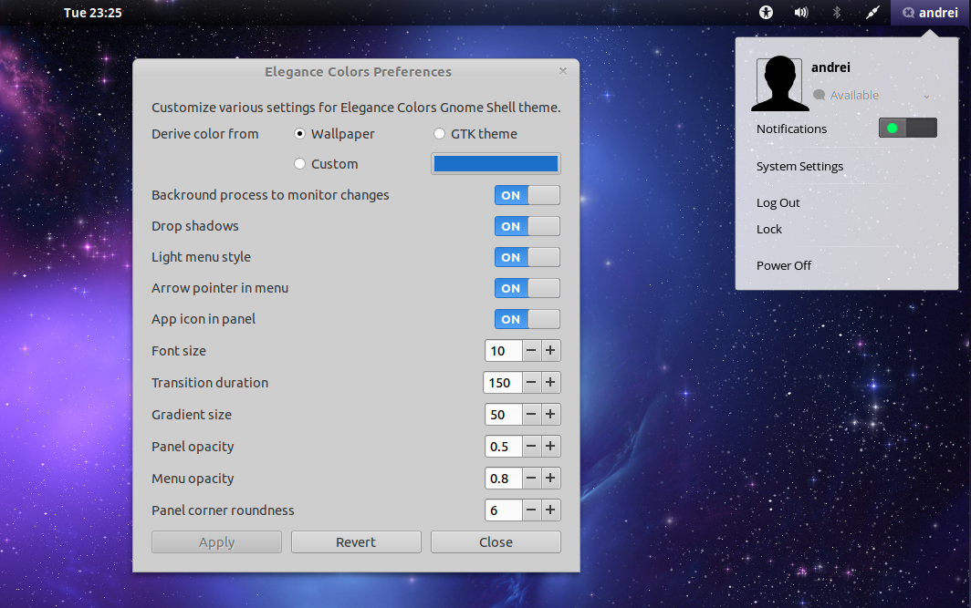 Highly Customizable, Chameleonic GNOME Shell theme `Elegance Colors ...