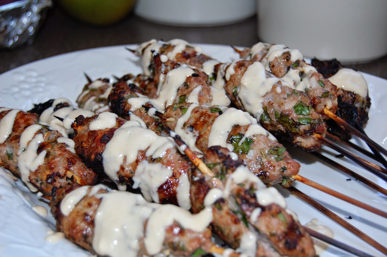 Kitchen Curiosities and more...: Cypriot Sausage Kebabs with Tahini Sauce