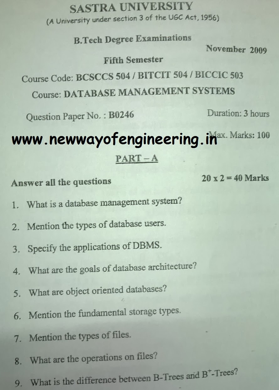 DBMS | Previous Year Semester Question Paper