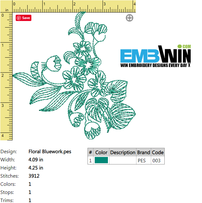 Floral Bluework Free Embroidery Design #656 – embwin – machine ...