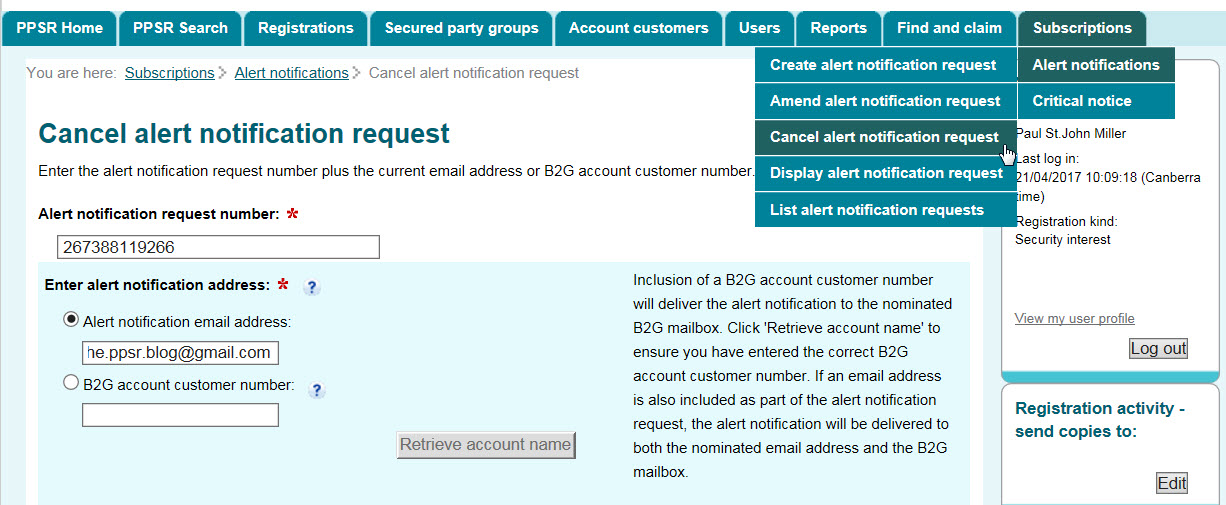 PPSR - Personal Property Securities Register: Set up a PPSR Alert