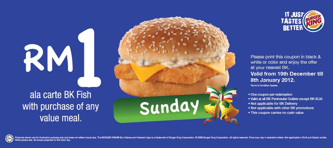 Burger King Sunday RM1 voucher: BK Fish @ RM1 | 1000Savings.com