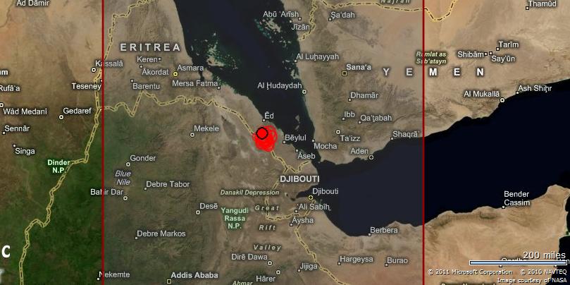 Spectacular volcanic eruption at Eritrea: last eruption was 1861
