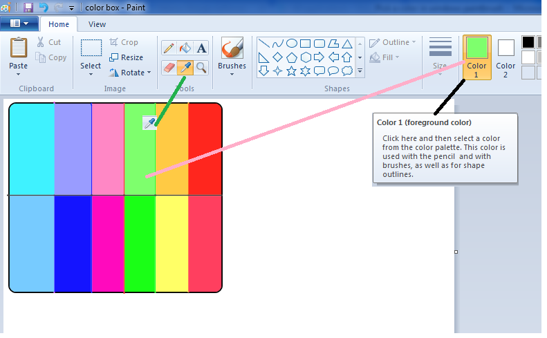 Pick a color in windows paintbrush
