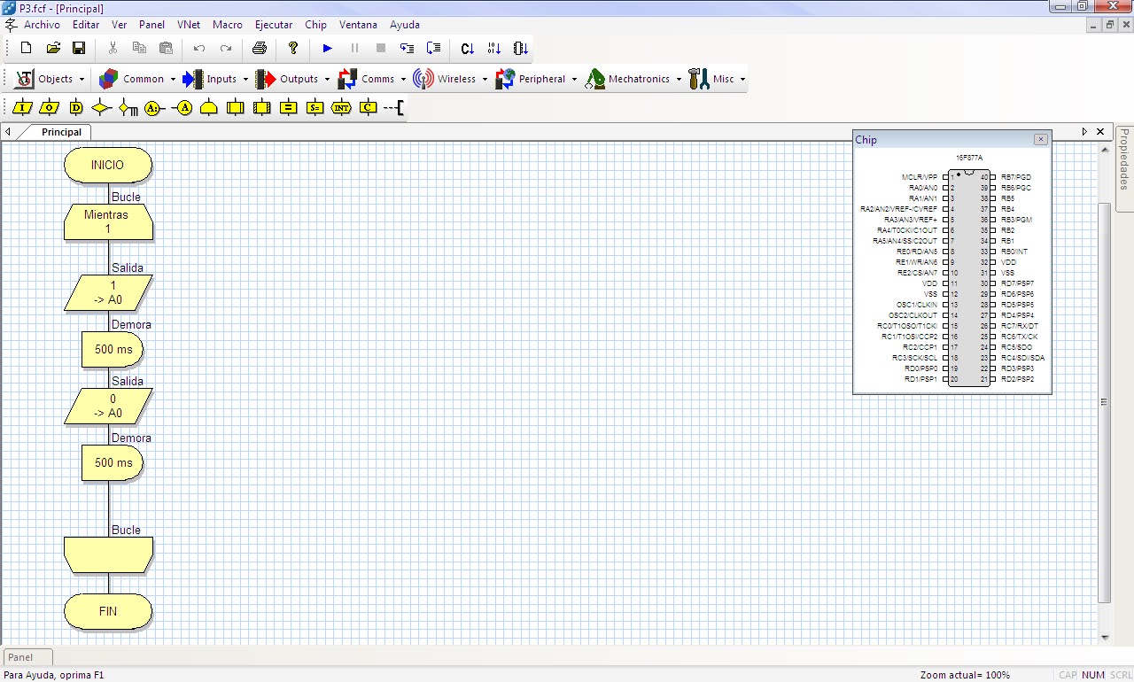 Programaccion de pics Con flowcode: Primera Practica en Flowcode