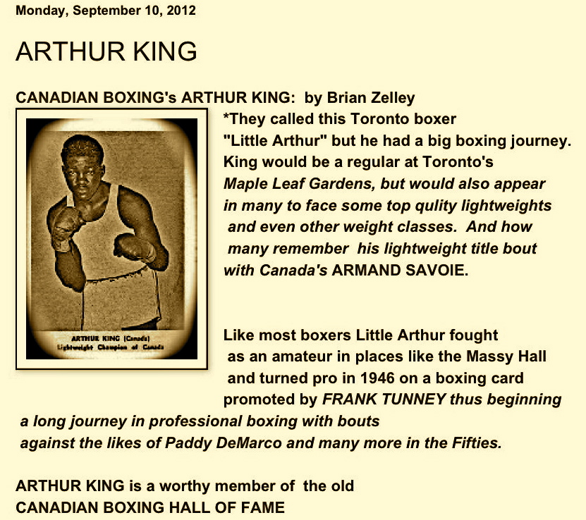 CANADIAN BOXING WALL OF FAME: Arthur King - Boxer