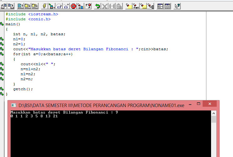 Program, pseudocode dan flowchart Bilangan Fibonanci