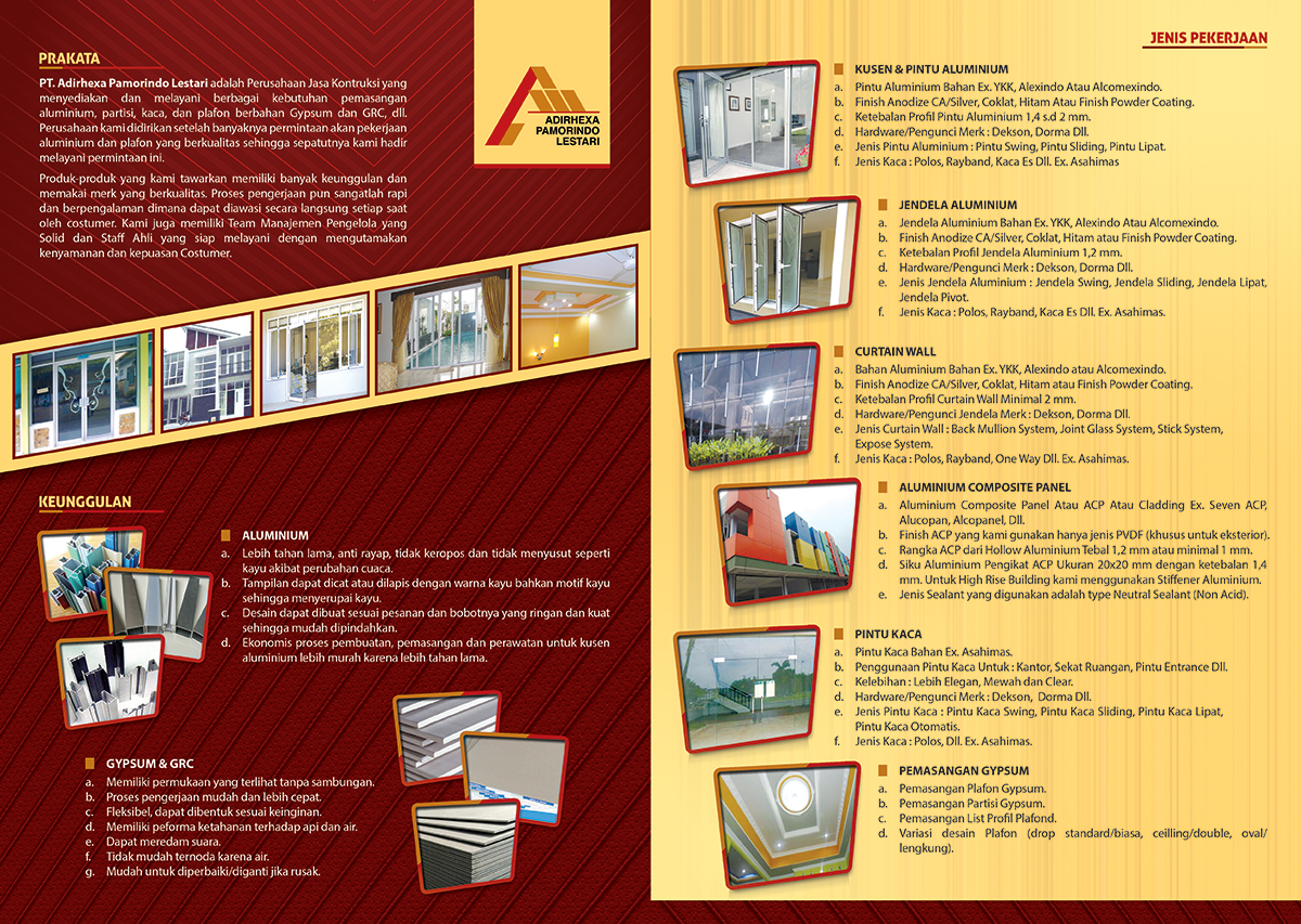 Contoh Desain Company Profile Aluminium, Kaca dan Gypsum "Adirhexa ...