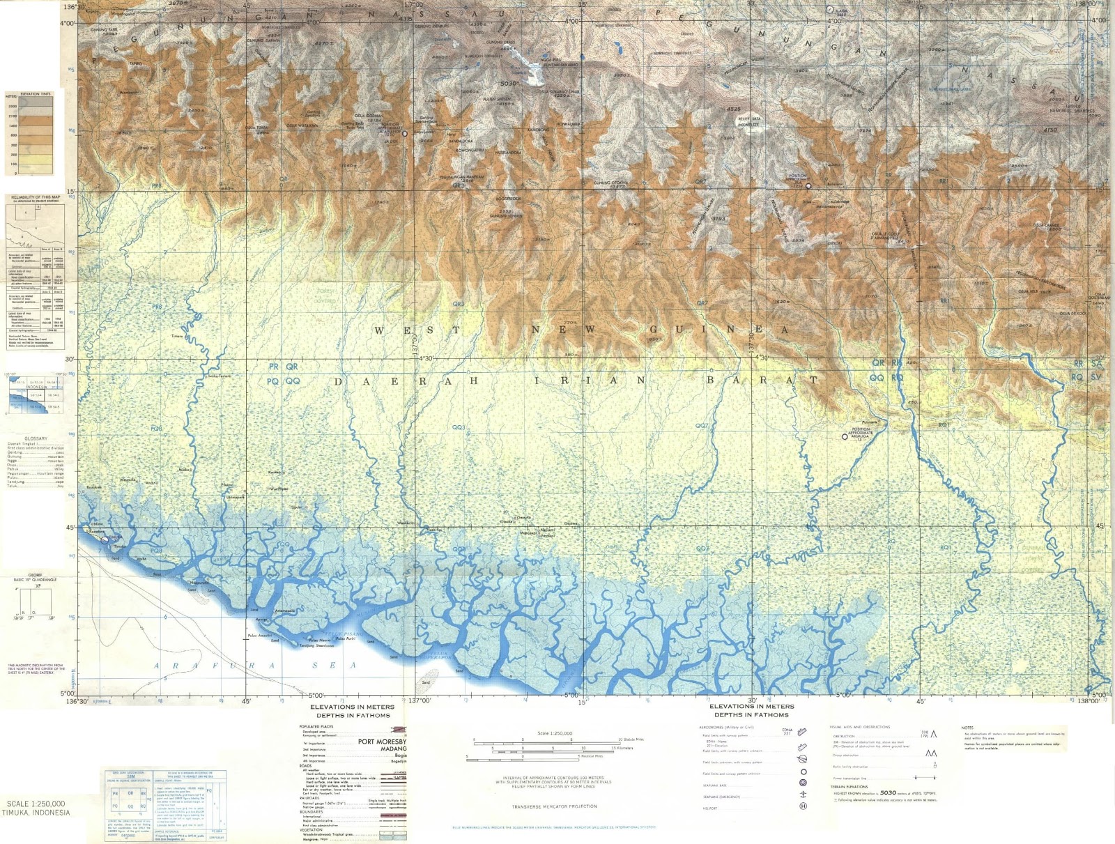 AMAZING INDONESIA: Timika Topographic Map Scale 250k