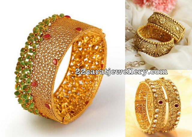Broad Bangles with Uncut Diamonds - Jewellery Designs