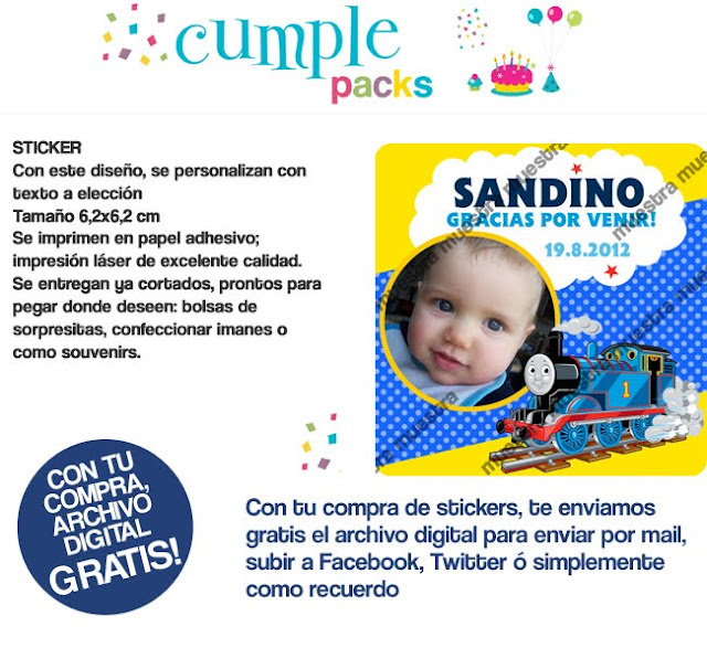 Cumple Packs: THOMAS EL TREN. Tarjetita de invitación y sticker o imán ...