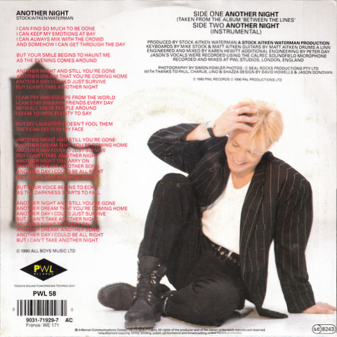 VINYLS COLLECTION: JASON DONOVAN - Another Night - 45 Tours - 1990