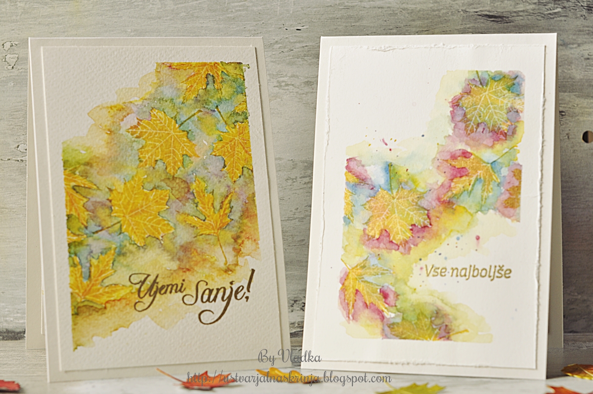 Ustvarjalna skrinja: Jesensko listje z akvarelnim ozadjem