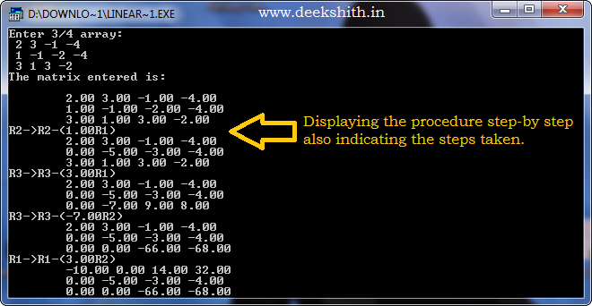 Program to Solve System Of Linear Equations With Step By Step Solution