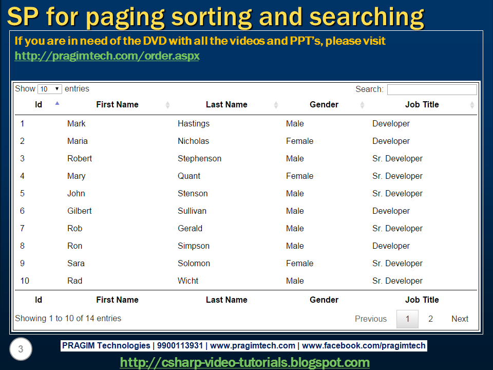 Sql Server Net And C Video Tutorial Jquery Datatables Stored Procedure For Paging Sorting 5198