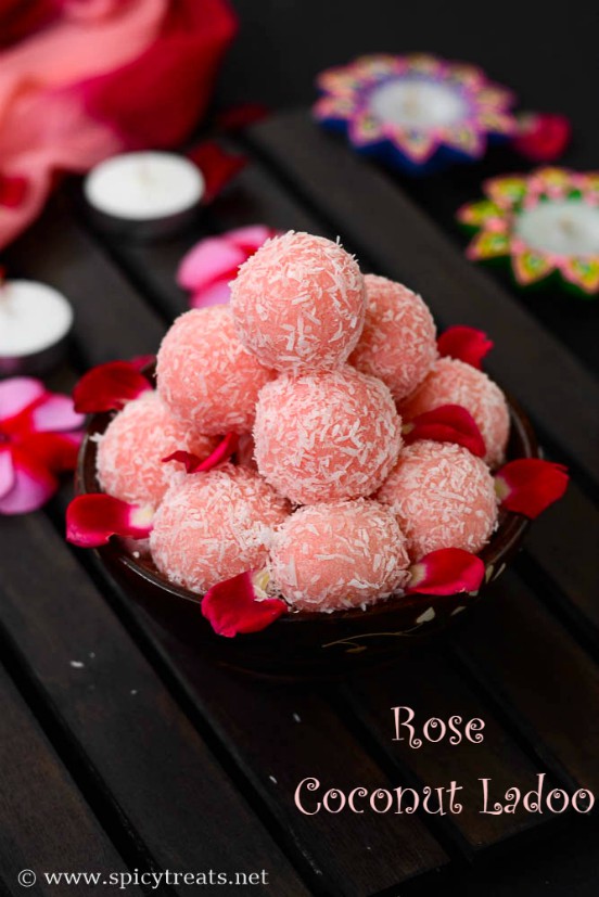 Spicy Treats: Rose Coconut Ladoo Recipe | Rose Nariyal Ke Ladoo | Rose ...