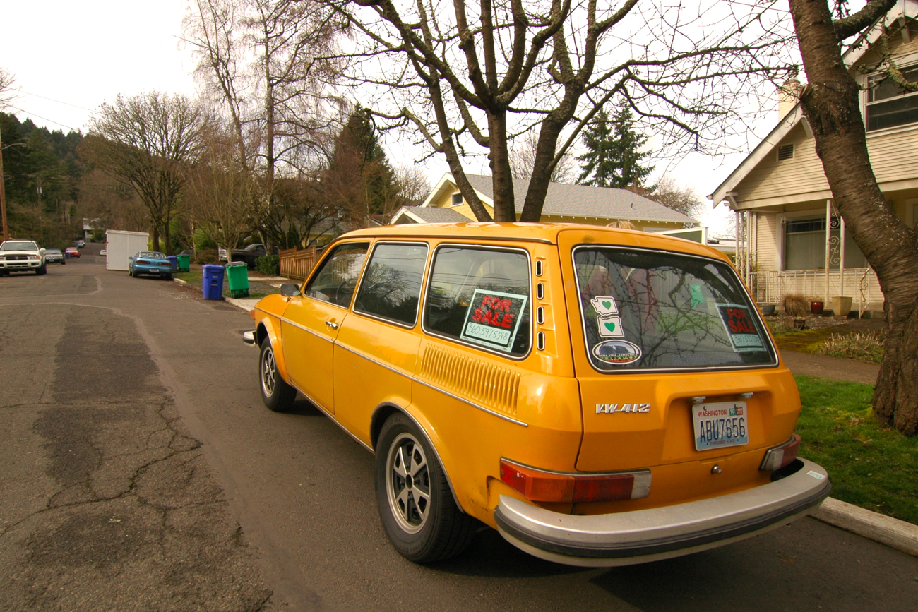 OLD PARKED CARS.: 1974 Volkswagen 412 estate and Heather.