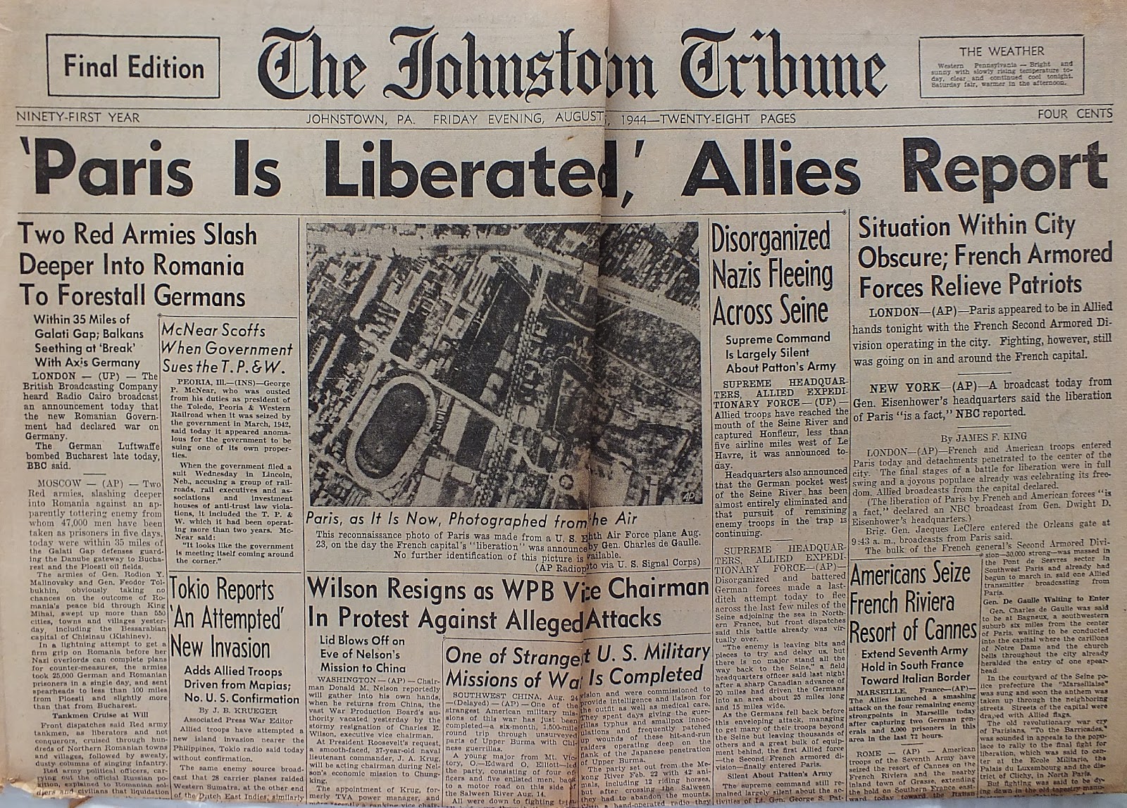 The Johnstown Tribune - WWII: August 25, 1944: 'Paris Is Liberated ...