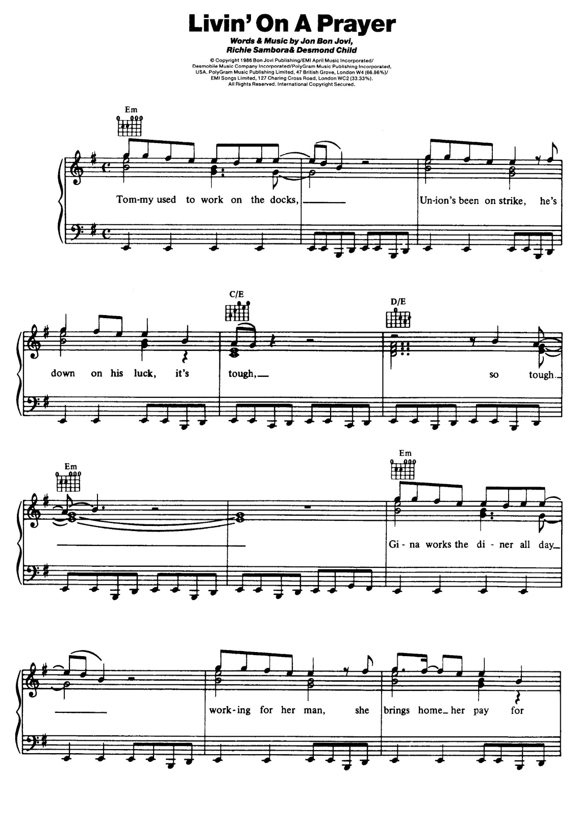 Cantinho Das Partituras Partitura De Bon Jovi Livin On A Prayer